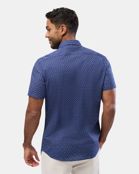 Brooksfield short sleeve casual shirt in navy print – Mens Suit ...