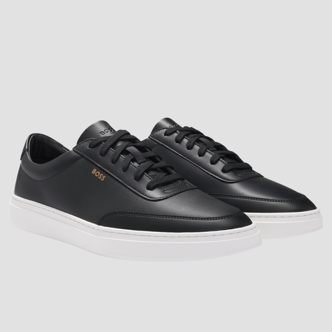 Boss Kieran Tenn Mens Coated Leather Trainers in Black – Mens Suit ...