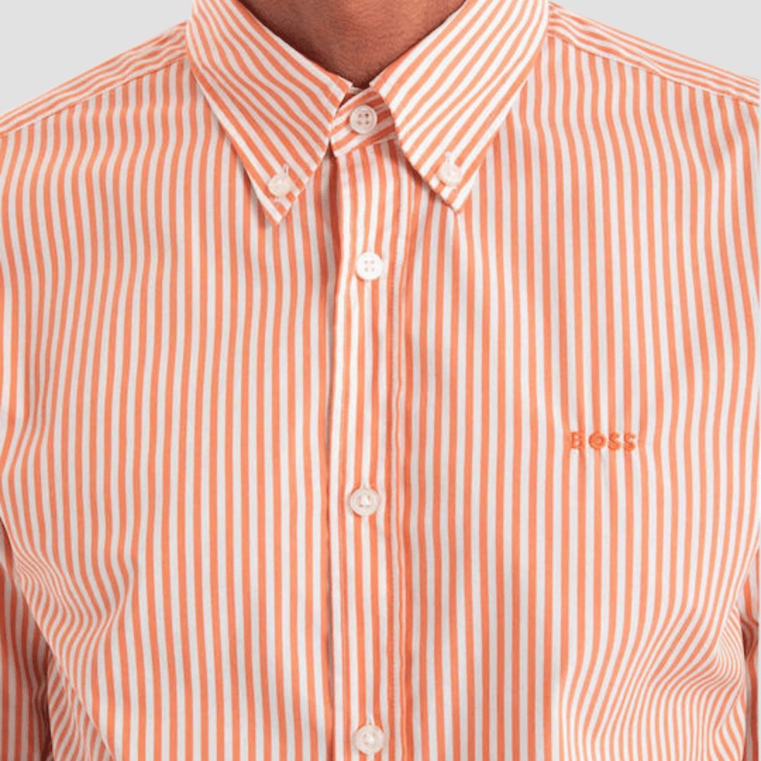 Boss Mens Slim Fit Roan Shirt in Orange Stripe – Mens Suit Warehouse ...