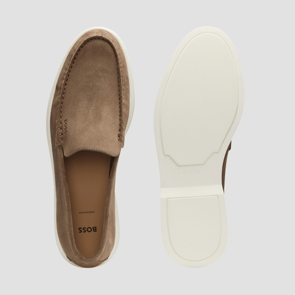 Boss Sienne Suede Leather Loafers in Beige – Mens Suit Warehouse ...