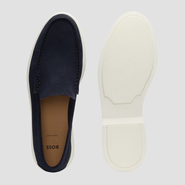 Boss Sienne Suede Leather Loafers in Dark Blue – Mens Suit Warehouse ...
