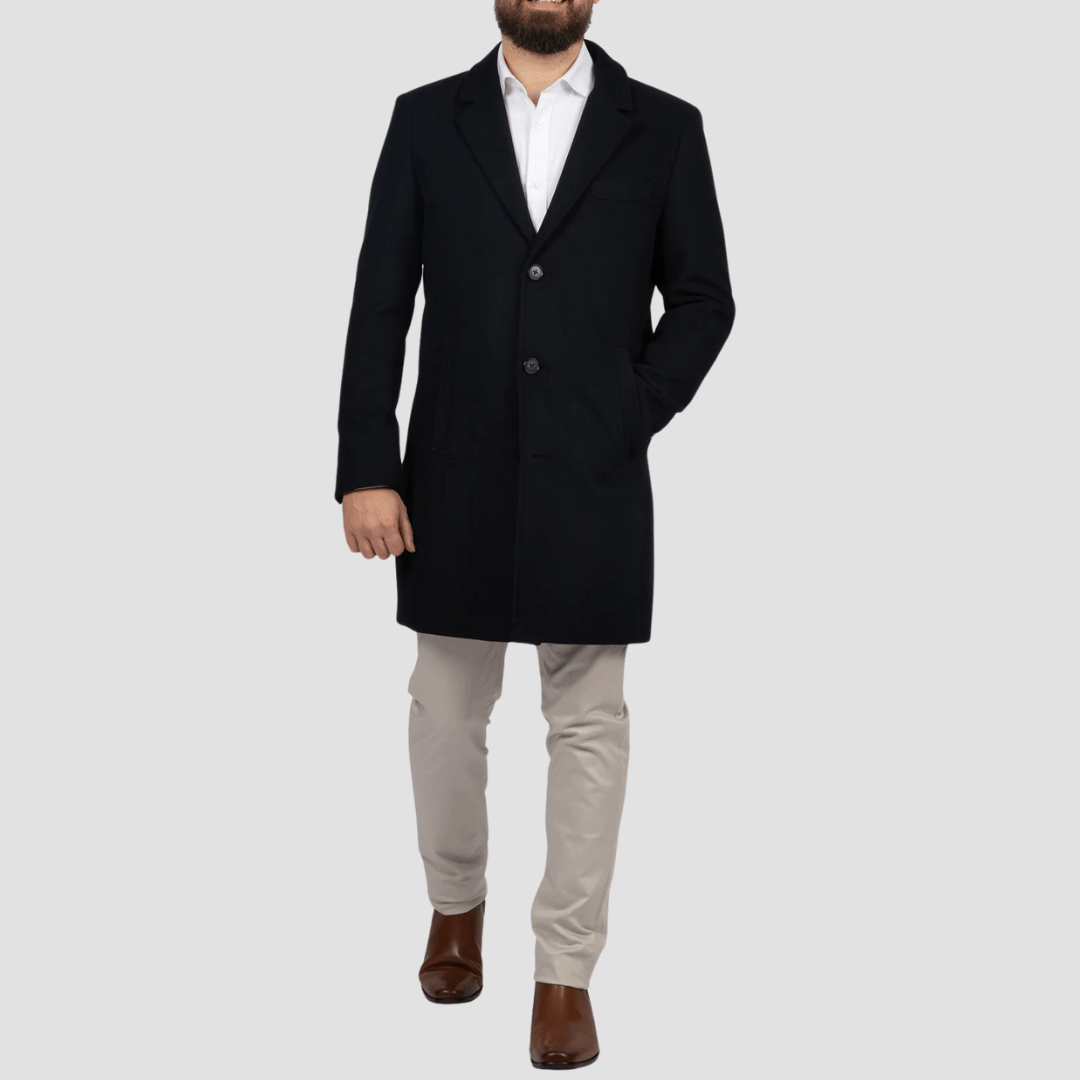 Howard Hudson Mens Modern Fit Winter Overcoat in Dark Navy – Mens Suit ...