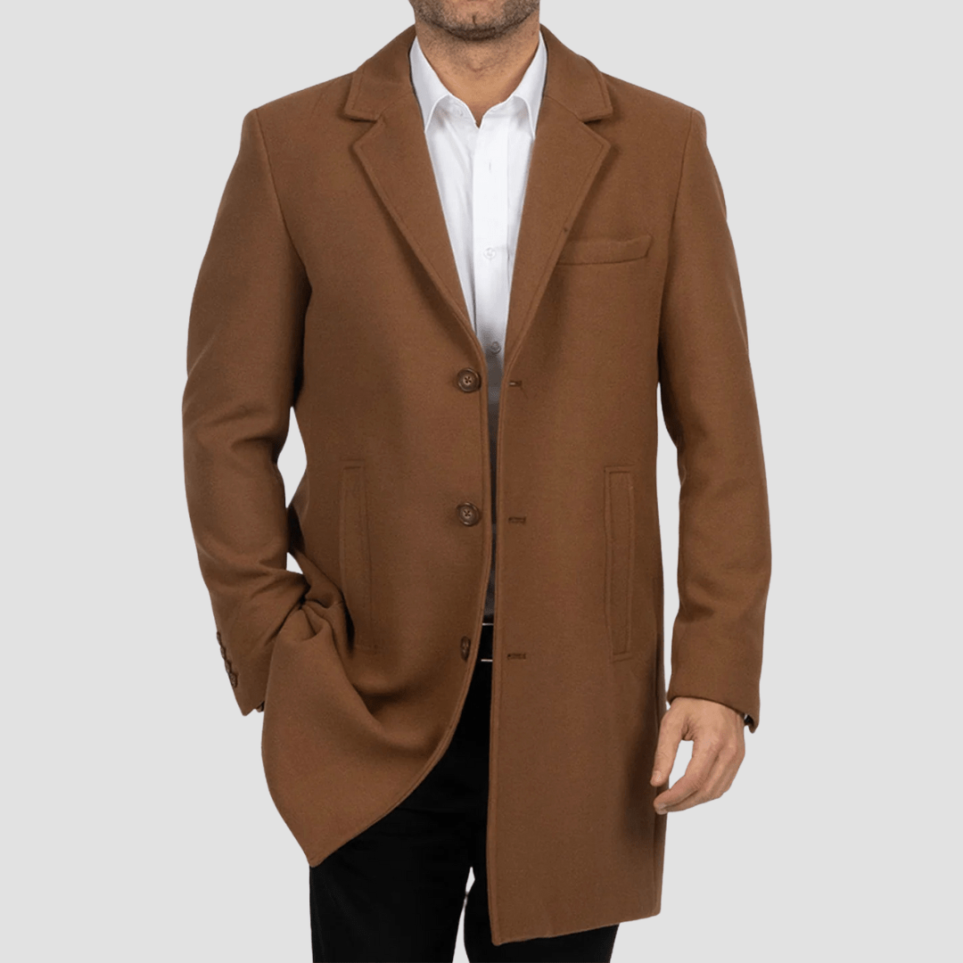 Howard Hudson Mens Modern Fit Winter Overcoat in Tan – Mens Suit ...