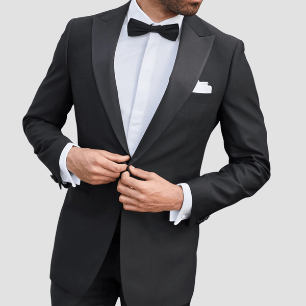 Rembrandt Trace Tuxedo Suit in Black Pure Wool – Mens Suit Warehouse ...