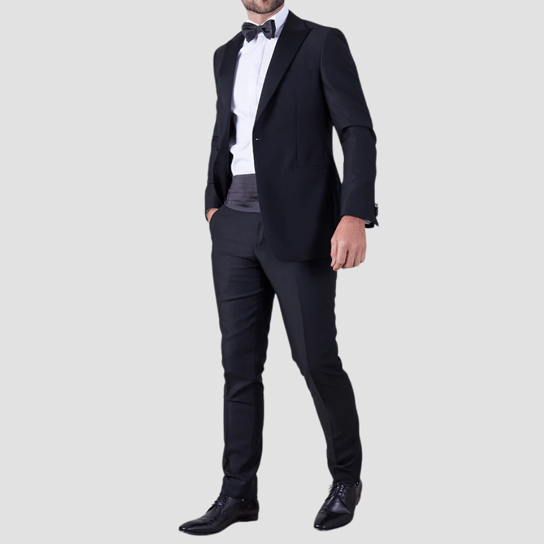 Rembrandt Trace Tuxedo Suit in Black Pure Wool – Mens Suit Warehouse ...