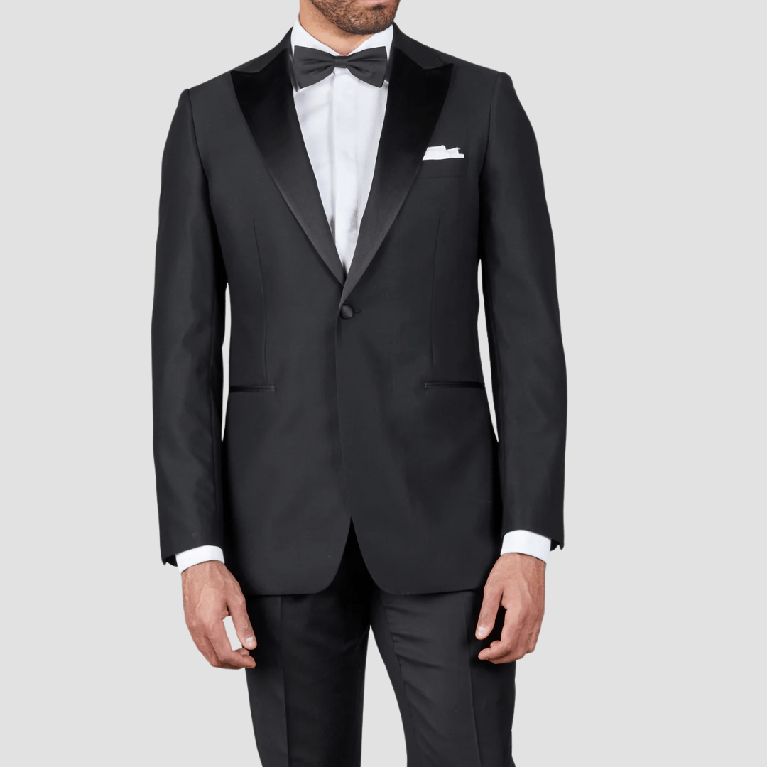 Rembrandt Trace Tuxedo Suit in Black Pure Wool – Mens Suit Warehouse ...