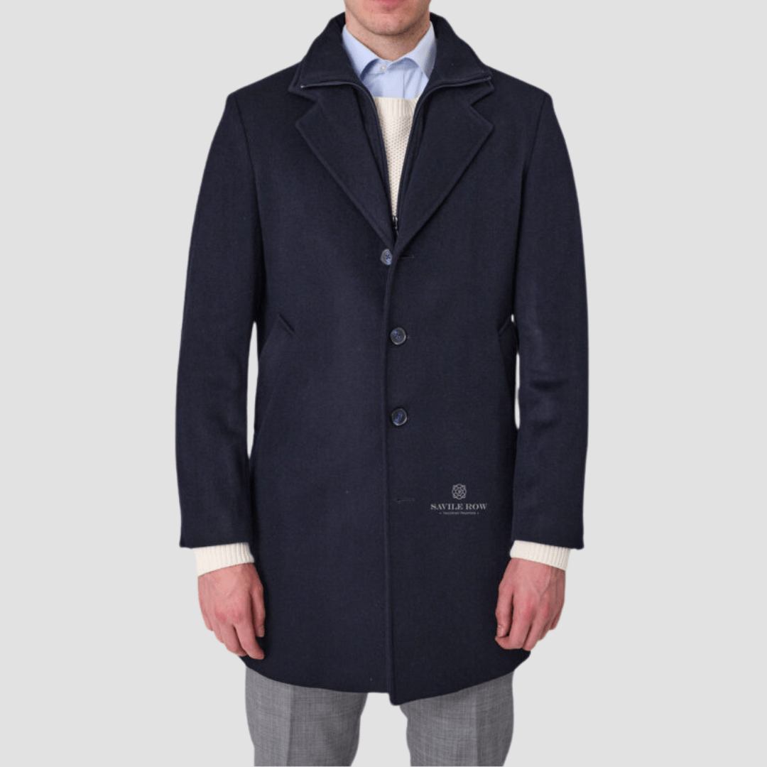 Savile Row Mens Removable Collar Jared Coat in Navy Pure Wool – Mens ...