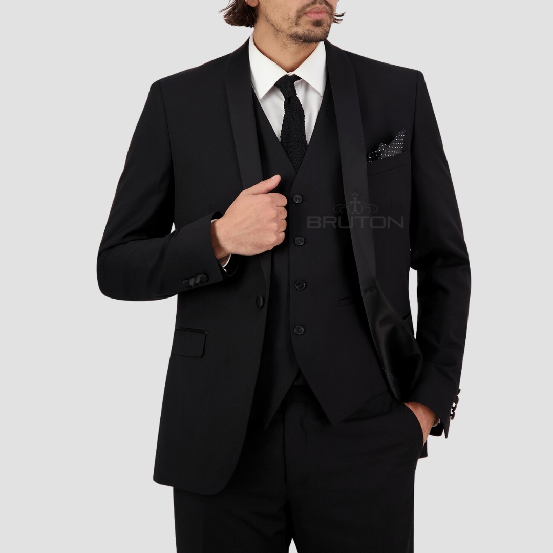 Bruton Slim Fit Mens David Suit in Black SSA8 – Mens Suit Warehouse ...