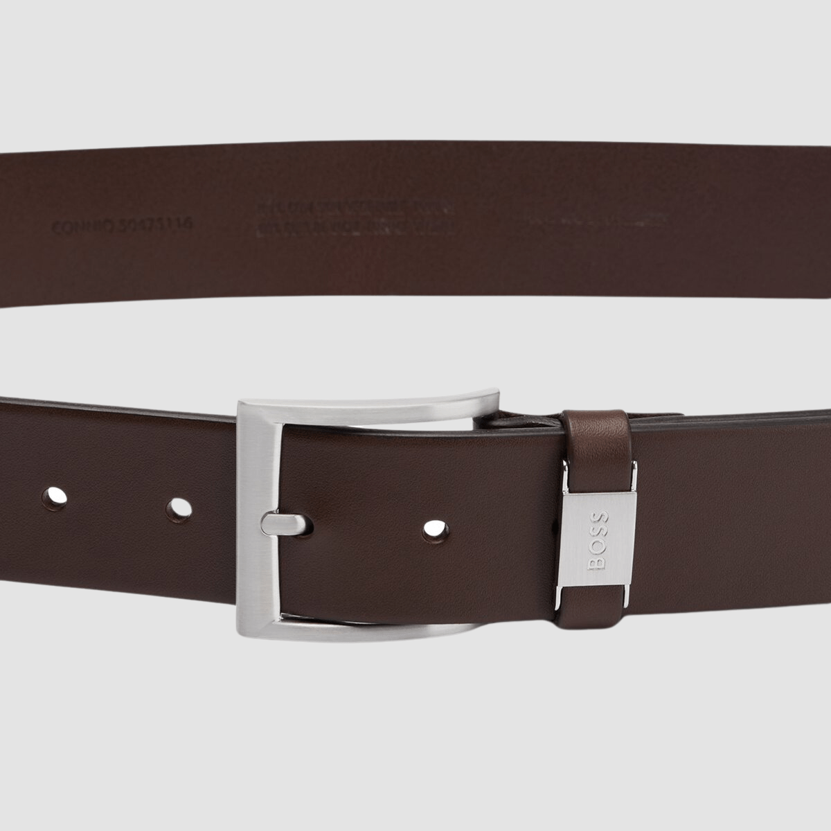 Hugo Boss Connio Mens Leather Belt with Branded Metal Trim in Dark Bro ...