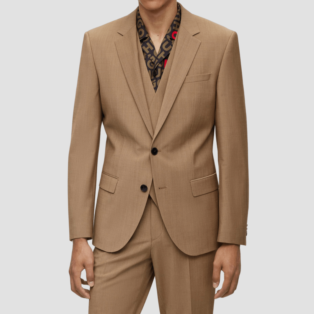Hugo slim fit henry suit in tan mohair-look – Mens Suit Warehouse ...