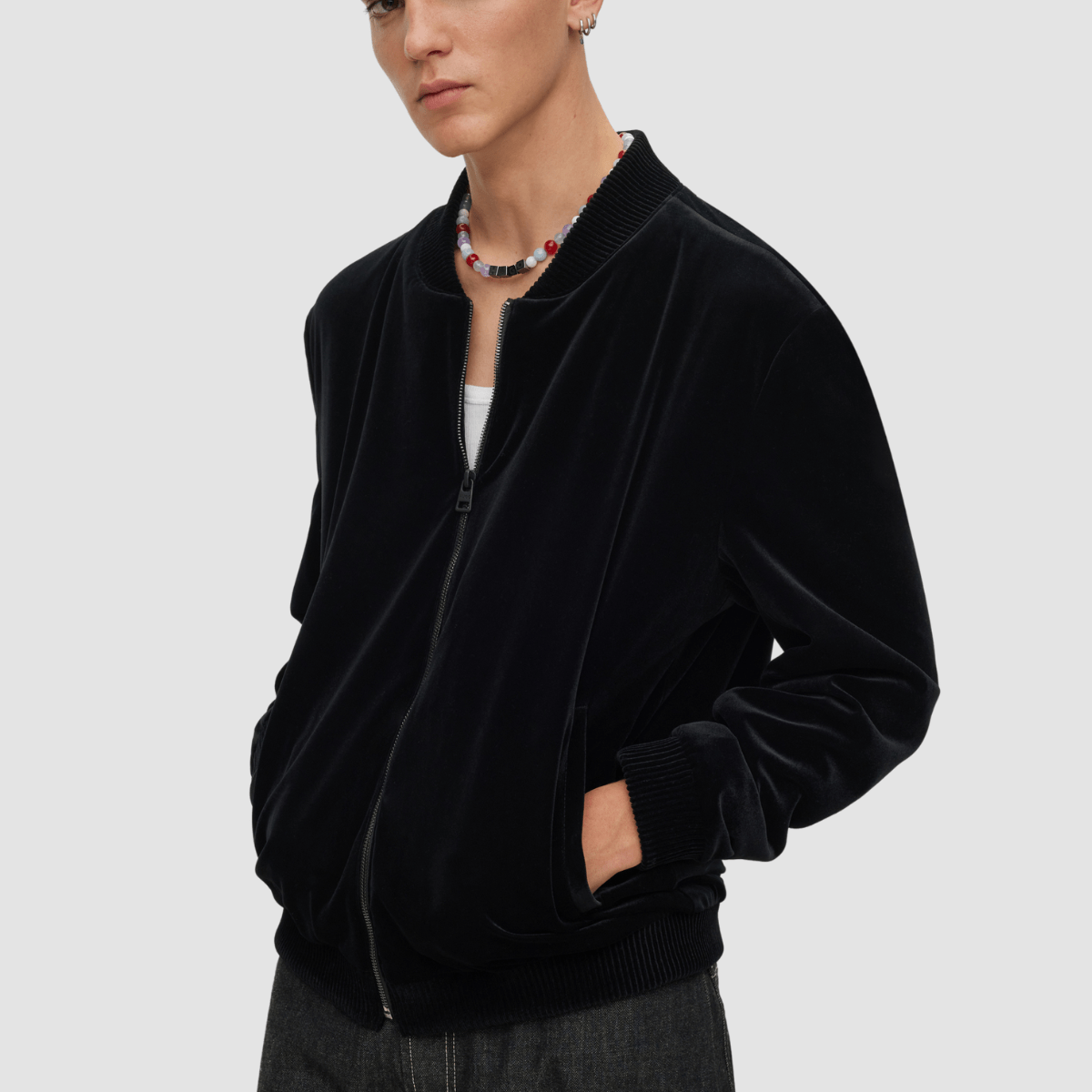 Hugo Boss Slim Fit Ukashi234J Velour Bomber Jacket in Black – Mens Suit ...