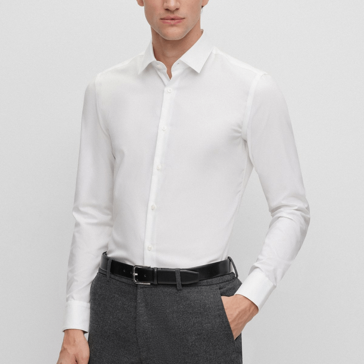 Boss Slim Fit Hank-S-Kent Shirt in White – Mens Suit Warehouse - Melbourne