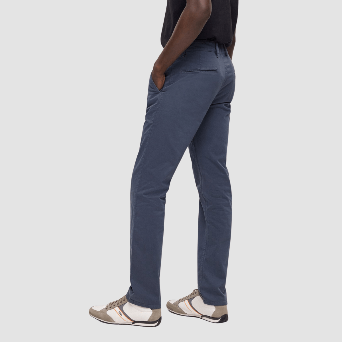 Hugo Boss Slim Fit Schino Trouser in Blue Stretch Cotton Satin – Mens ...