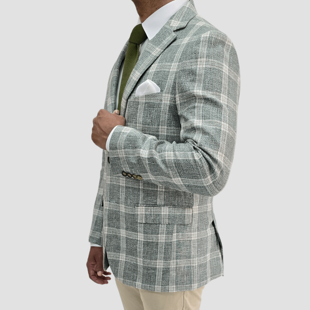 Jenson Mens Slim Fit Aaron Linen Sports Jacket in Green Check – Mens ...