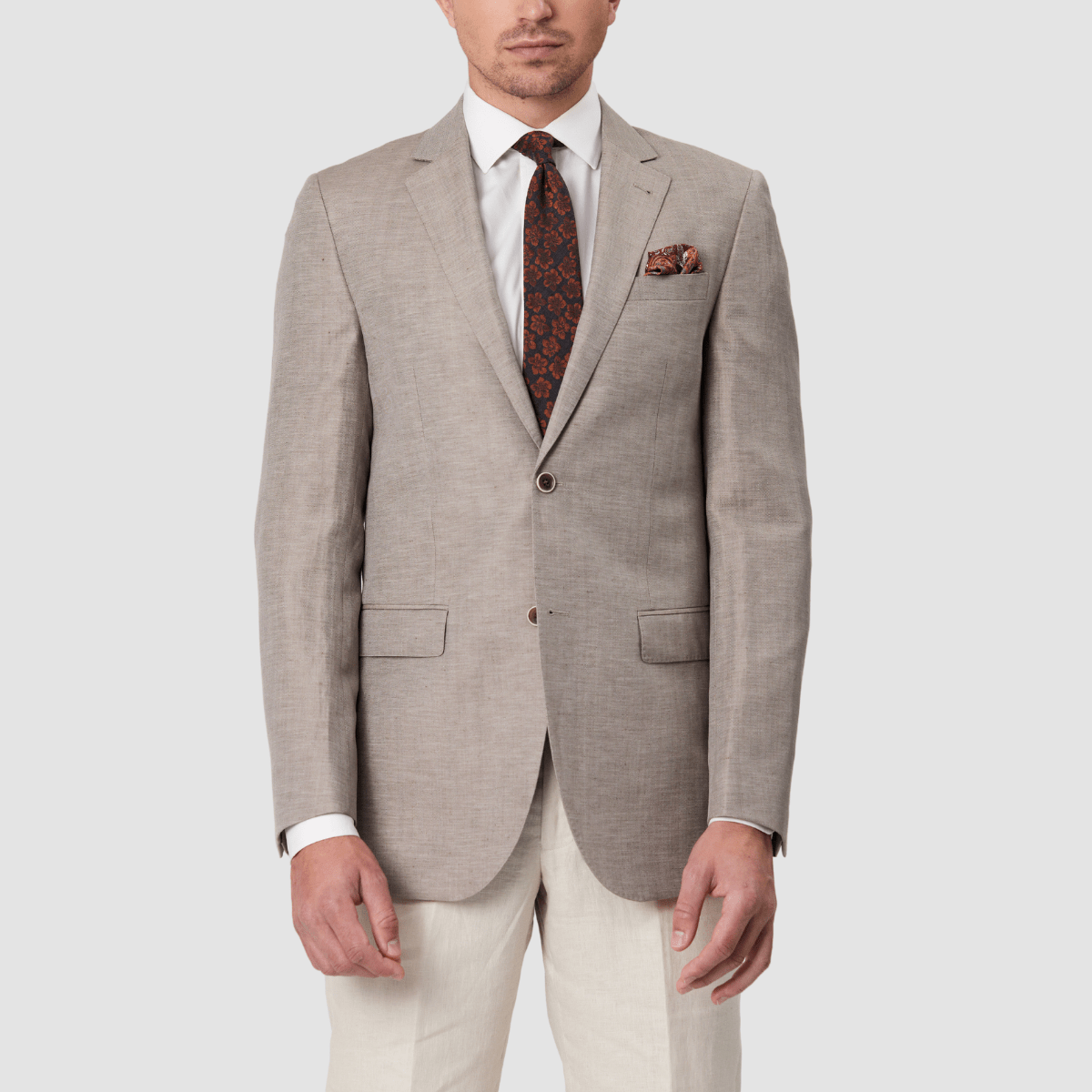 Savile Row Tailored Fit Mens Abram Suit Jacket in Stone Linen Blend ...