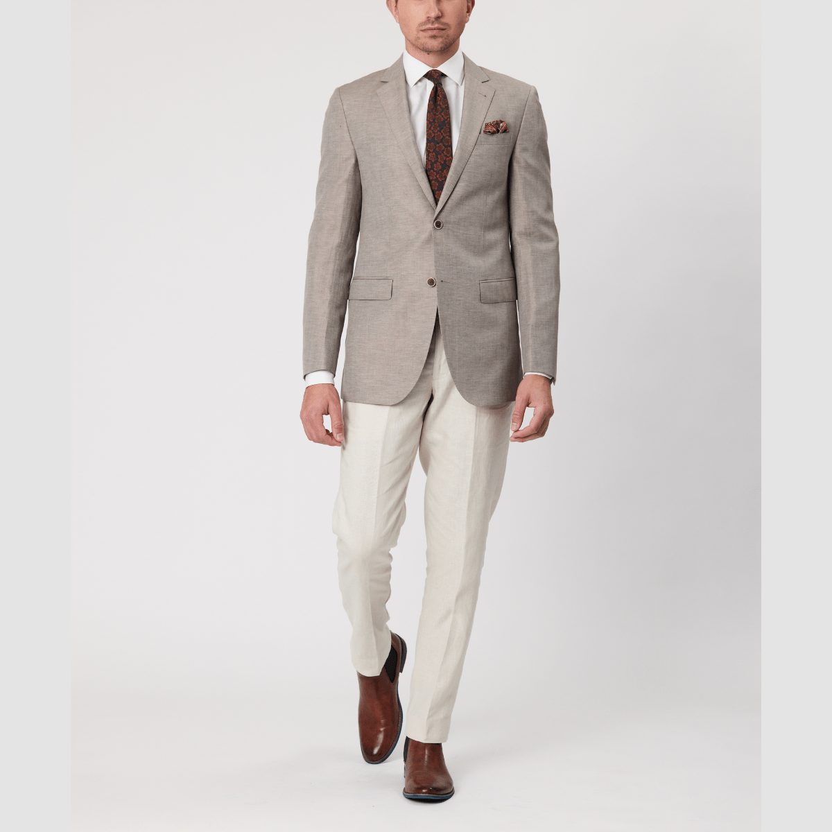 Savile Row Tailored Fit Mens Abram Suit Jacket in Stone Linen Blend ...