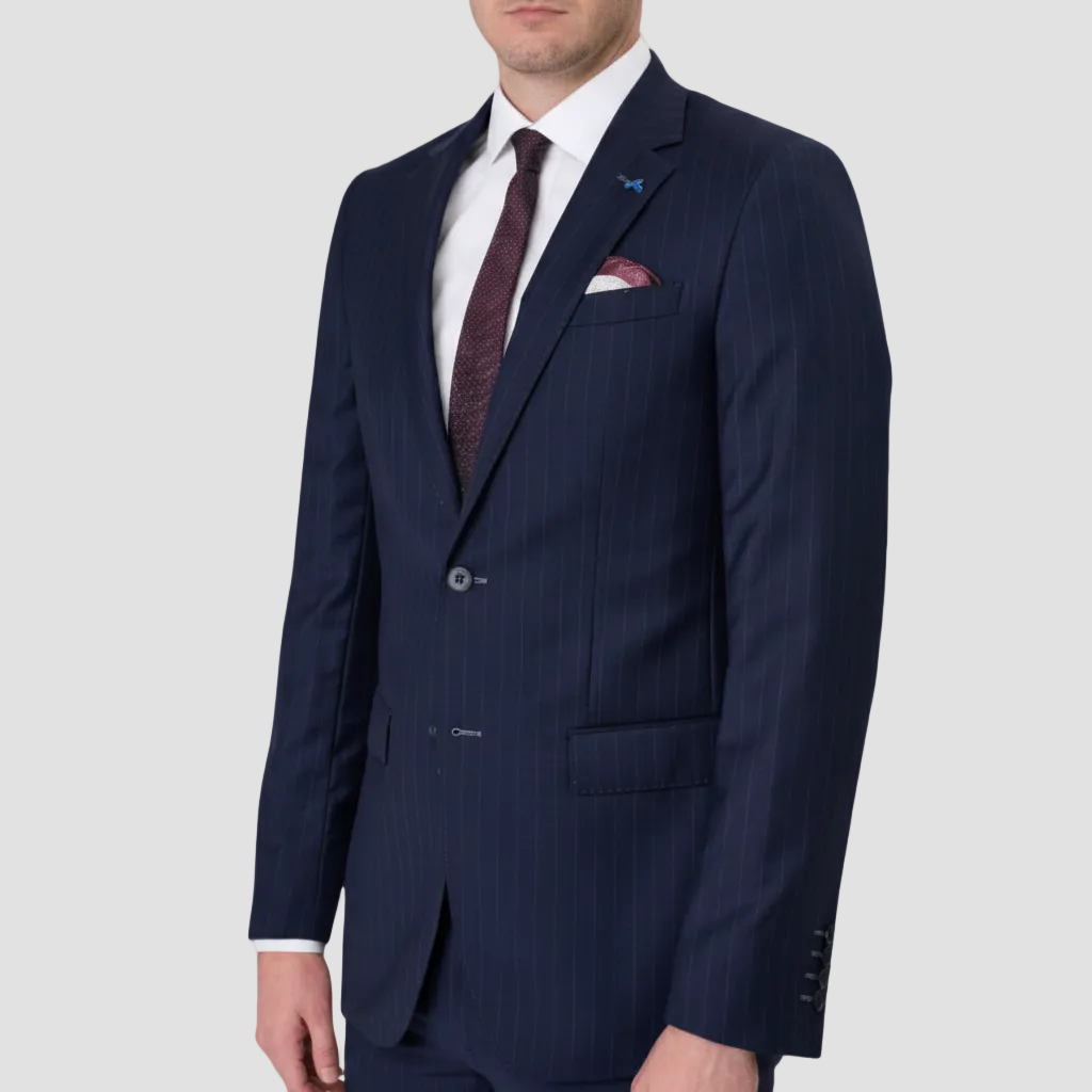 Savile Row Men's Tailored Fit Abram Stripe Suit in Navy Australian Mer ...