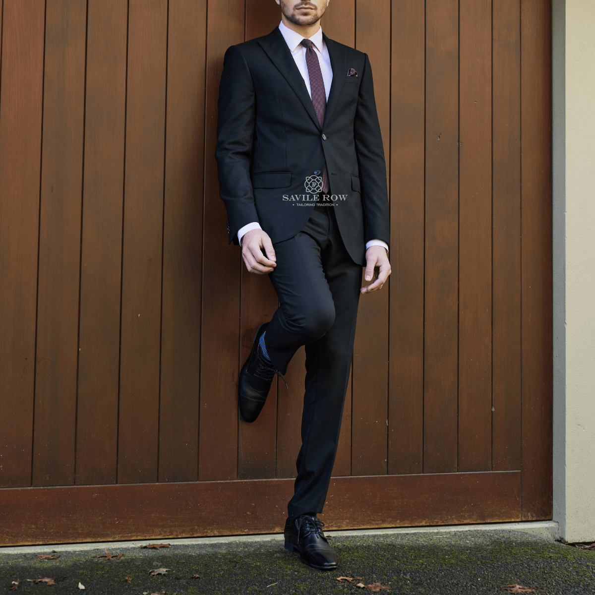 Savile Row Tailored Fit Mens Jesse Trouser in Black Tasmanian Wool ...