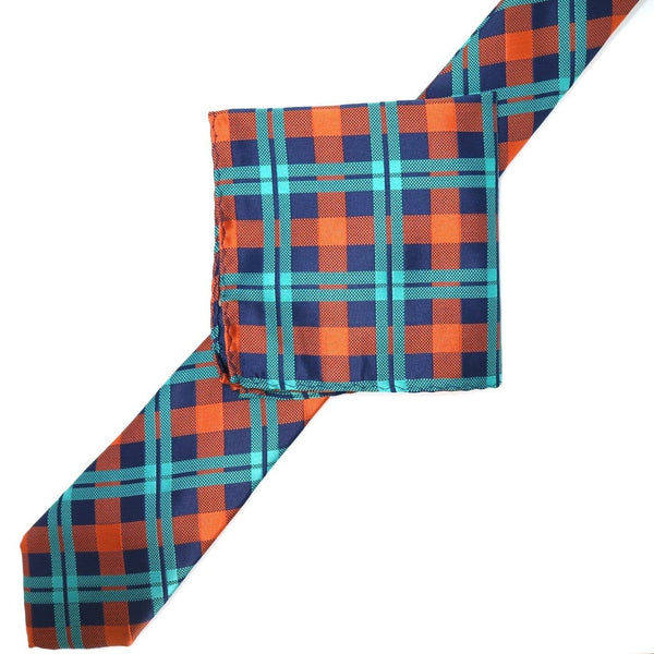 Neck Ties | Mens Luxury Navy and Orange Check Neck Tie | James Adelin ...