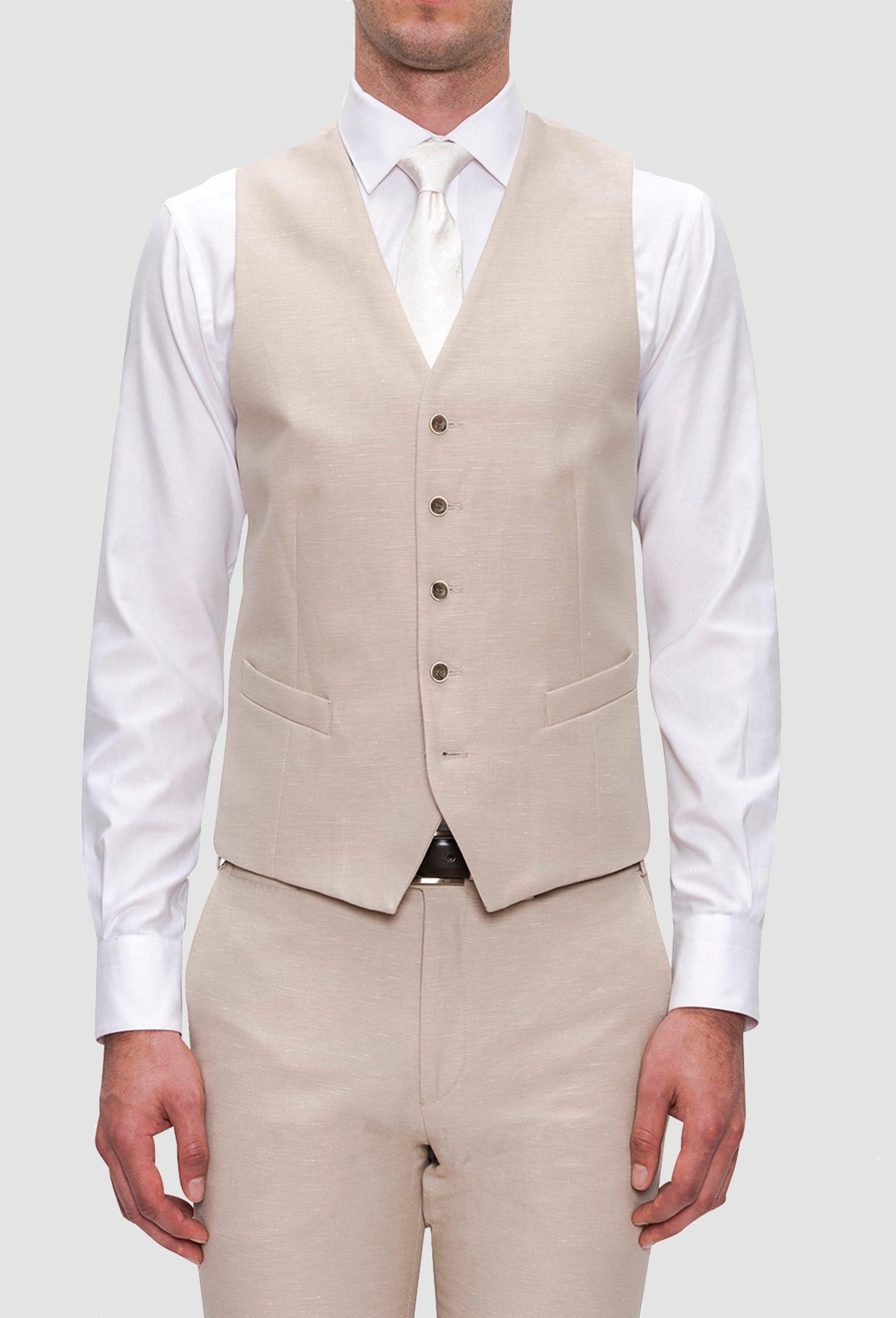 Joe Black slim fit mail vest in sand linen blend – Mens Suit Warehouse ...