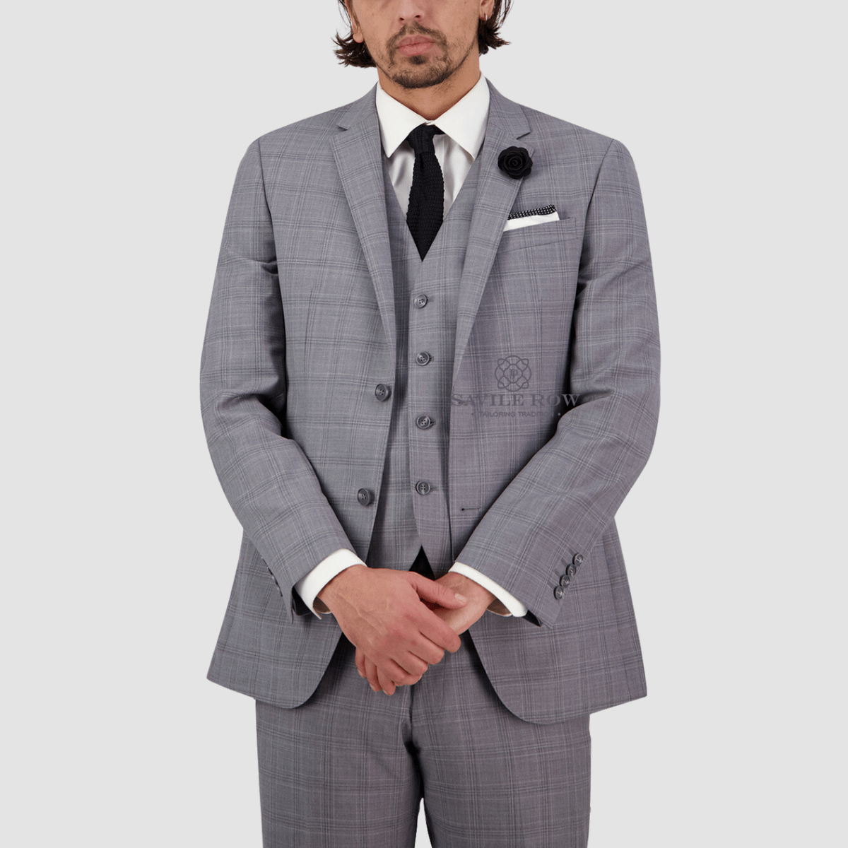 Mens Suits | Savile Row Slim Fit Abram Checked Suit in Silver Grey ...